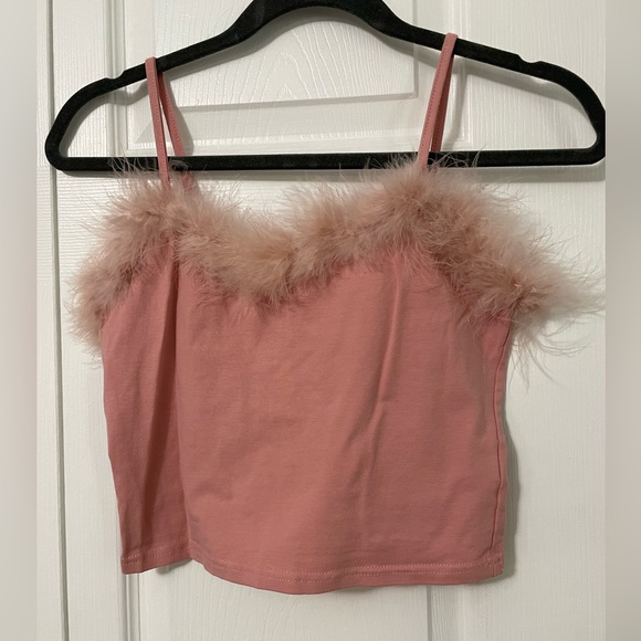 Y2K | Tops | Y2k Feather Lined Pink Top | Poshmark